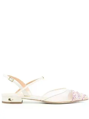Jennifer Chamandi Vittorio Mesh Leather Slingback Point-toe Flats - Neutrals