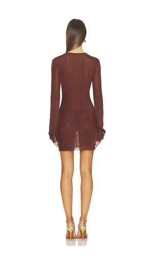 SEROYA Emeri Metallic Knit Mini Dress - Brown