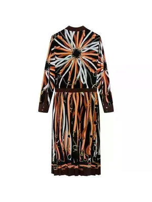 Gucci Belt-print Pleated-design Midi Dress - Black