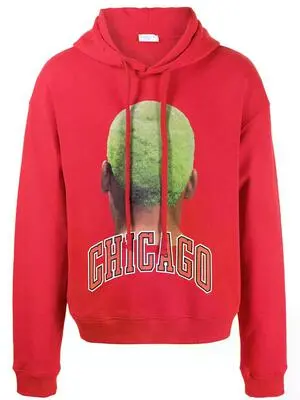 IH NOM UH NIT Graphic Print Drawstring Hoodie - Red