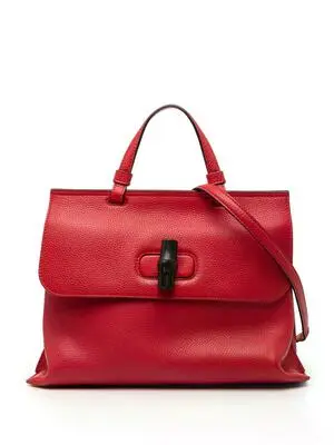 Gucci 2000-2015 Medium Calfskin Bamboo Daily Satchel - Red