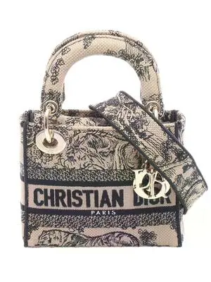 Dior 2000-2026 Mini Embroidered Canvas Toile De Jouy Lady D Lite Satchel - Neutrals