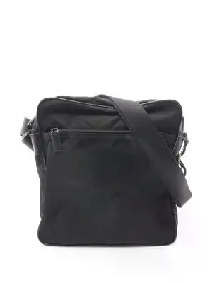 Prada 2010-2026 Saffiano Trimmed Tessuto Zip Top Crossbody Bag - Black