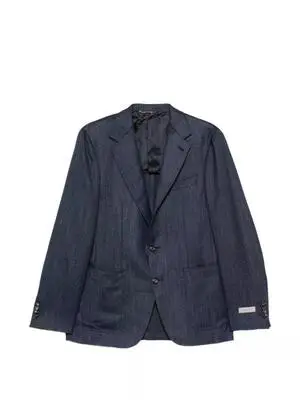 Canali Herringbone-weave Notched-lapel Blazer - Blue