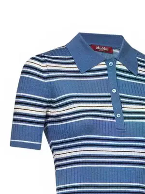 Max Mara Striped Ribbed-knit Polo Shirt - Blue