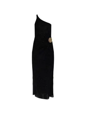Oseree One-shoulder Metallic-effect Midi Dress - Black