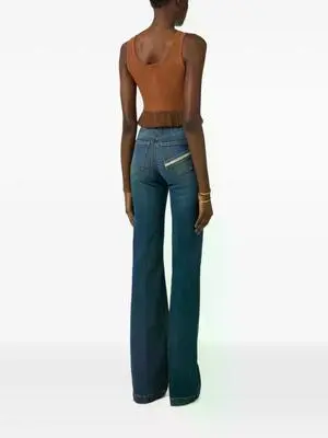 Elisabetta Franchi Tone Button Denim Palazzo Pants