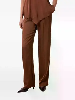 GAELLE PARIS Satin-finish Wide-leg Trousers - Brown