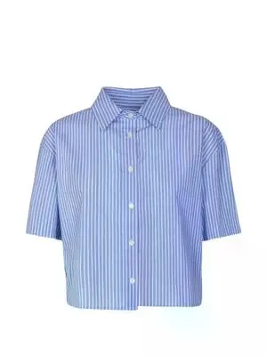 GAELLE PARIS Striped Cropped Shirt - Blue