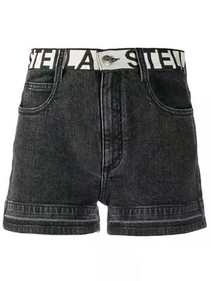 Stella McCartney Contrast Logo Belt Denim Shorts - Black