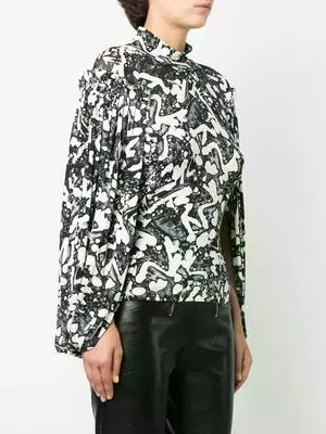 Stella McCartney S S Swan-print Slit-sleeve Blouse - Black