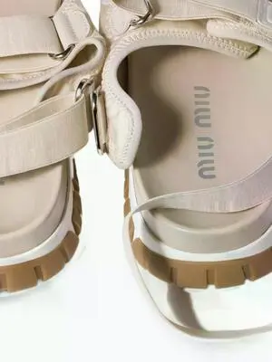 Miu Miu Tyre Touch-strap Suede Sandals - Neutrals