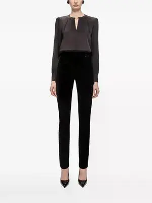 NISSA Satin Viscose V-neck Top With Gold-tone Hardware - Black