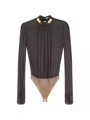 Elisabetta Franchi Pleated Bodysuit With Gold-tone Hardware - Black
