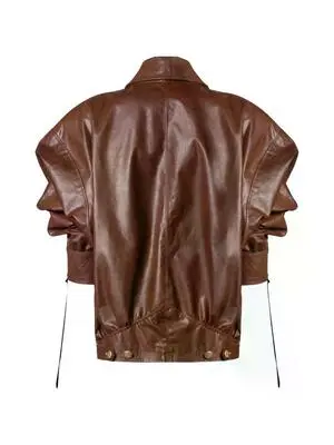 NINEMINUTES Leather Cropped Jacket With Puff Sleeves