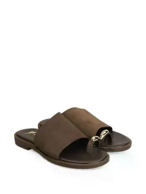 NICOLAS LAINAS Embellished Suede Sandals - Brown