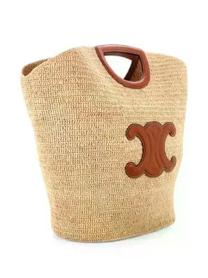 Celine Triomphe Basket Shopper Raffia And Leather Large Tote Bag