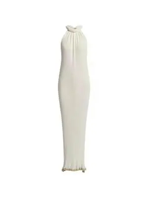Alberta Ferretti Pleated Halterneck Maxi Dress - Neutrals