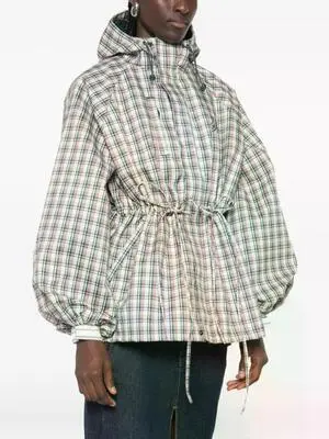 DAMSON MADDER Liu Check Drawstring Raincoat - Neutrals