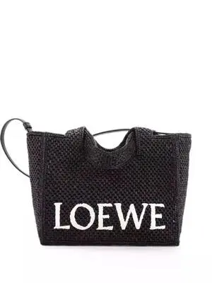 Loewe Paula's Ibiza Logo Convertible Raffia Mini Tote Bag - Black