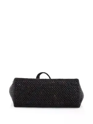 Loewe Paula's Ibiza Logo Convertible Raffia Mini Tote Bag - Black