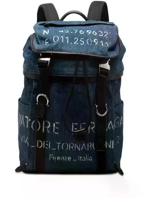 FERRAGAMO 2015 Printed Denim Backpack - Blue