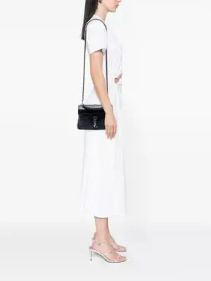 Saint Laurent 2016 Medium Croc Embossed Leather Monogram College Satchel - Black