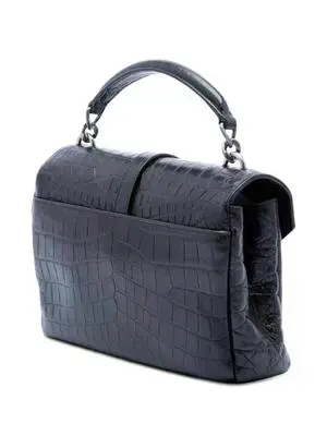 Saint Laurent 2016 Medium Croc Embossed Leather Monogram College Satchel - Black