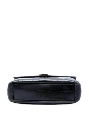 Saint Laurent 2016 Medium Croc Embossed Leather Monogram College Satchel - Black