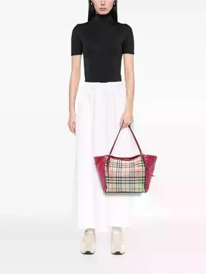 Burberry Small Haymarket Check Canvas And Leather Canterbury Tote Bag - Red