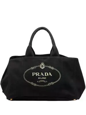 Prada 2013-2026 Large Canvas Canapa Logo Tote Satchel - Black