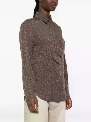 Alberta Ferretti Floral-jacquard Pussy-bow Shirt - Grey