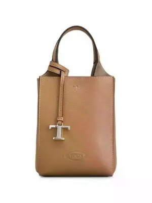 TOD'S T Timeless Pebbled-leather Tote Bag - Neutrals