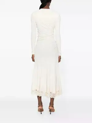Alberta Ferretti Lace-trim Ruched Midi Dress