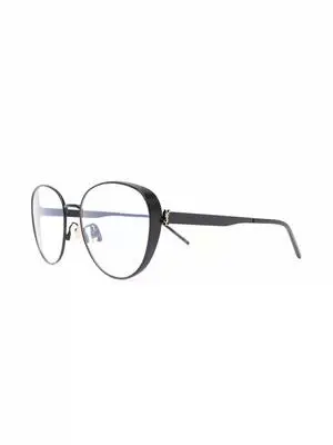 Saint Laurent Polished-effect Round-frame Glasses - Black