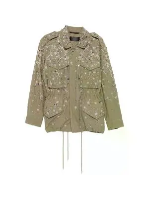 NOUVELLE VAGUE Crystal-embellished Zip-up Cotton Jacket - Green