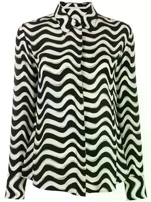 Stella McCartney Wave-print Long-sleeve Shirt - Black