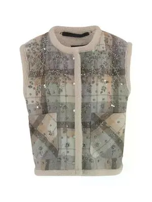 Stella McCartney Check-pattern Floral-embroidered Vest - Neutrals
