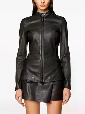 DIESEL® Sheepskin Leather Jacket With Logo Patch