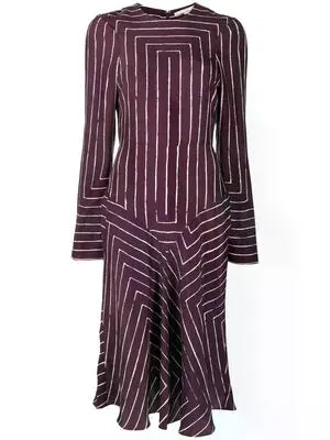 Stella McCartney Striped Silk Midi Dress - Red