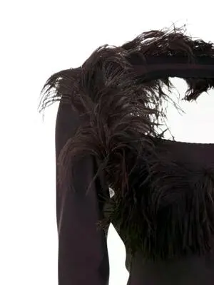 Attico Feather-trim Open-back Maxi Dress - Brown
