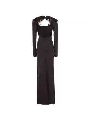 Attico Feather-trim Maxi Dress - Brown