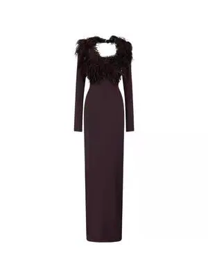 Attico Feather-trim Maxi Dress - Brown