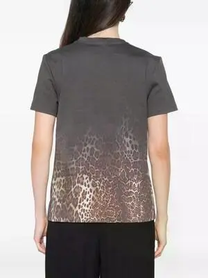 Max Mara Quieto Leopard-print Rhinestone-logo T-shirt - Grey