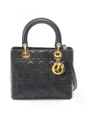 Dior Medium Lambskin Cannage Lady Satchel - Black