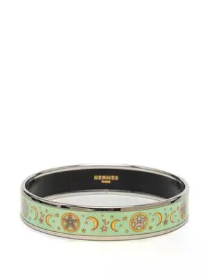 Hermès 1990-2010 Narrow Enamel Moon And Stars Bangle 70 Costume Bracelet - Green