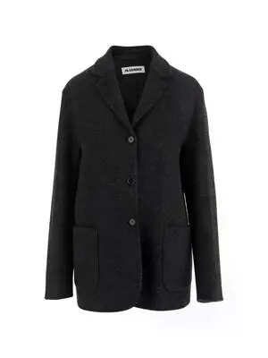 JIL SANDER Herringbone-pattern Virgin-wool Coat - Grey
