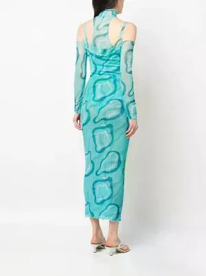 JULFER Graphic Print Semi-sheer Layered Dress