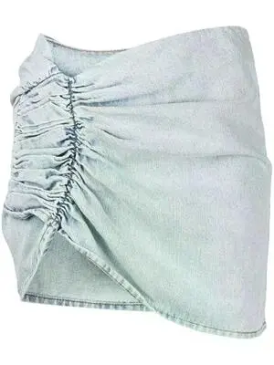THE MANNEI Asymmetric Ruched Denim Skirt - Blue