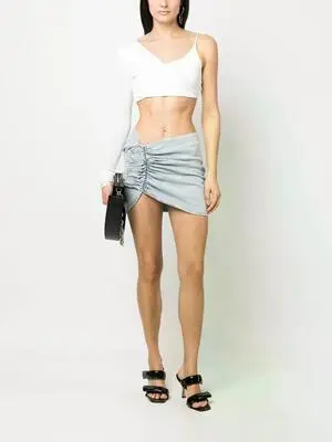 THE MANNEI Asymmetric Ruched Denim Skirt
